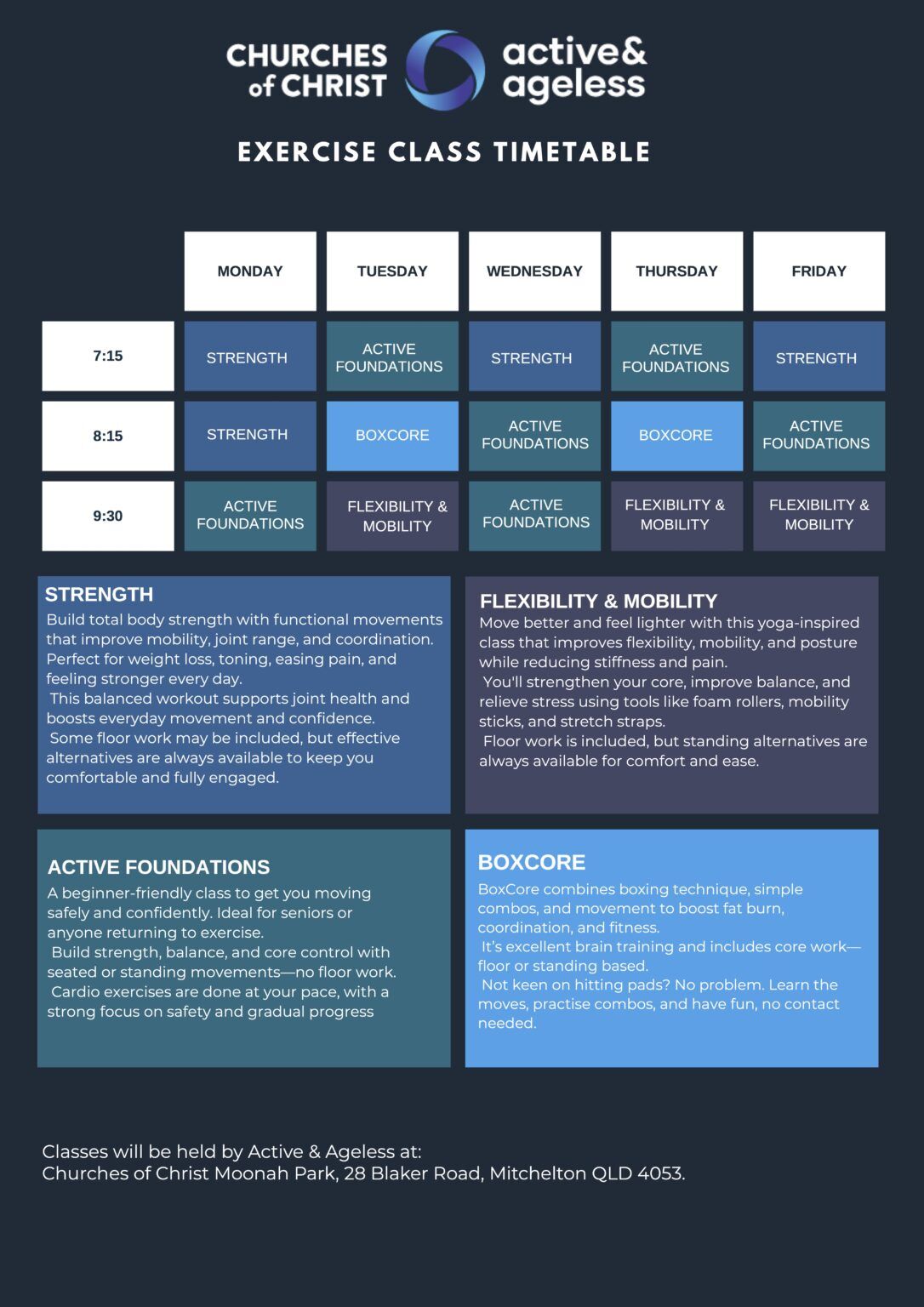 Weekly Exercise Class Schedule - Mitchelton